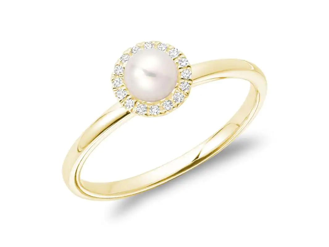 Bague perle d'eau douce et diamant Or jaune 10k
